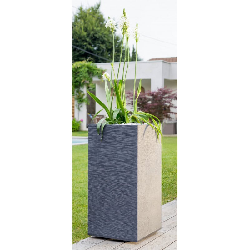 Bac à fleurs carré haut 31 litres gris anthracite - Jardin et Saisons